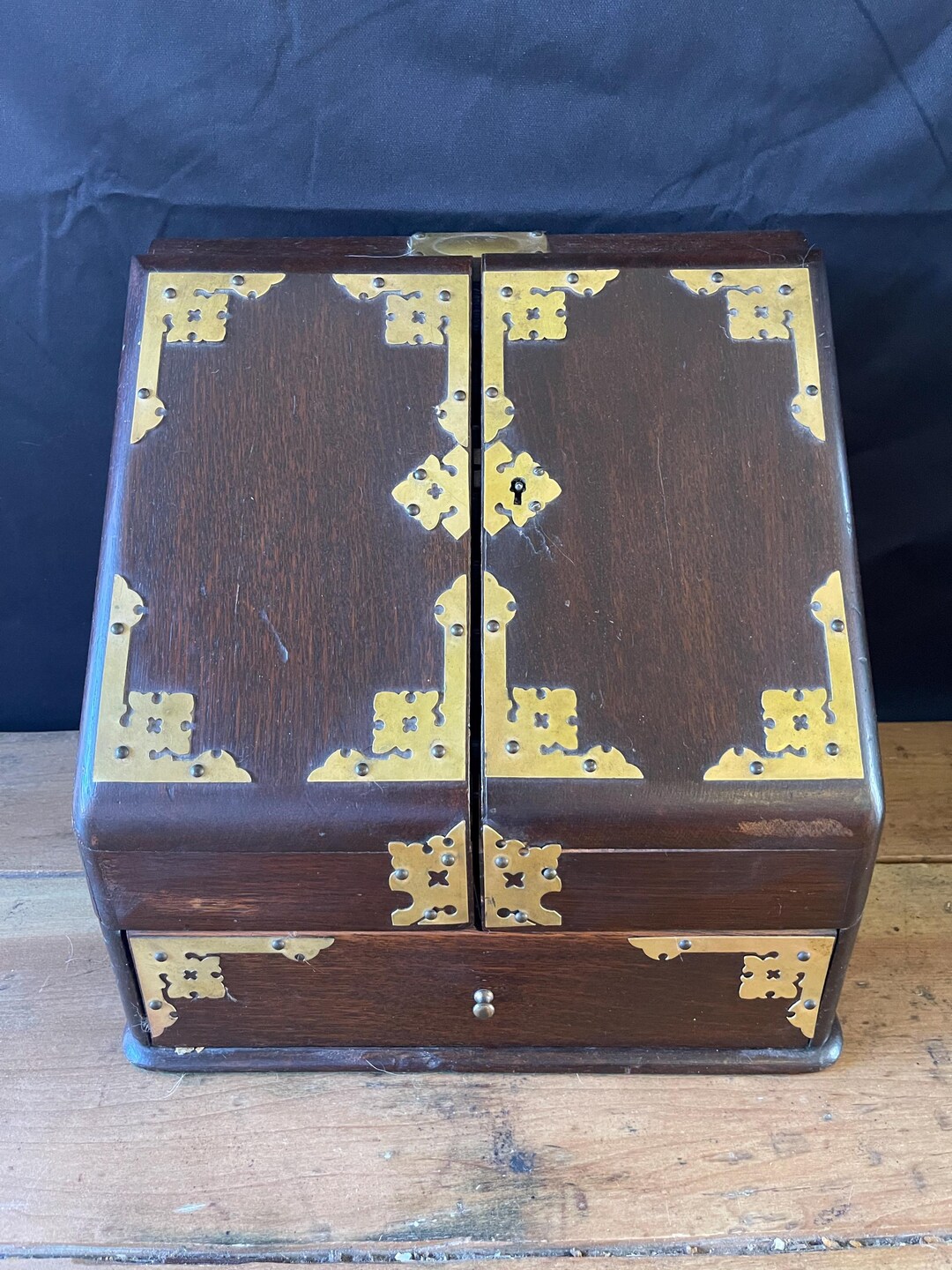Vintage English Desk Box - Oak Slant Front Writing Box With Brass ...