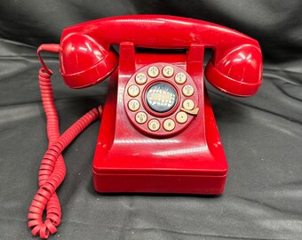 Red Push Button Desk Phone, Restored and Working Touch Tone Telephone ...
