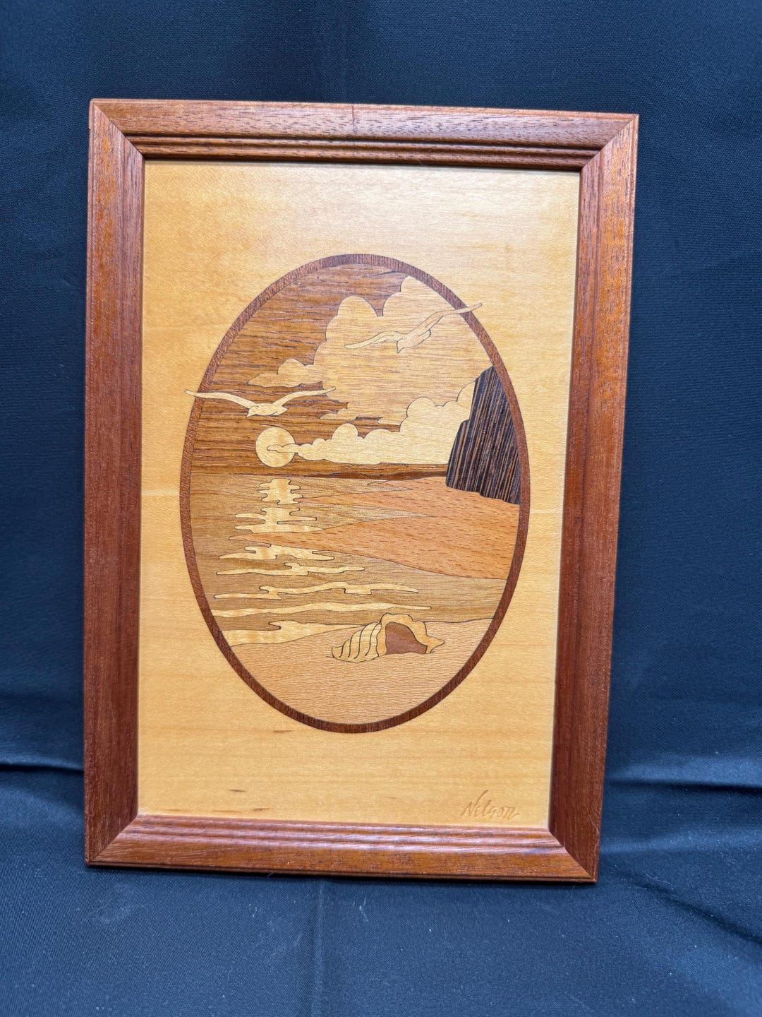 Vintage Hudson River Inlay Art Framed Marquetry "seashore" by Jeff ...