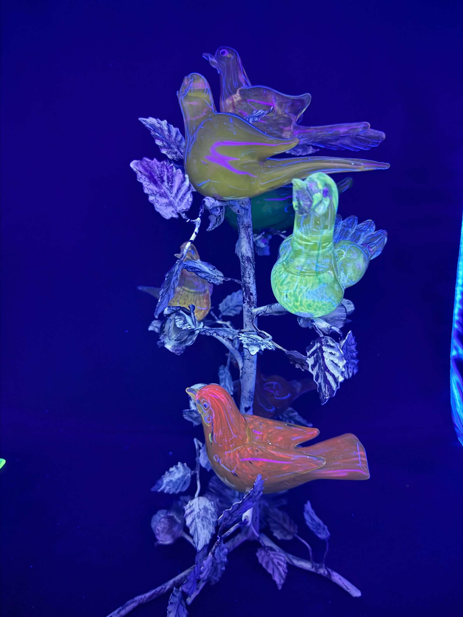Vintage UV Reactive Murano Art Glass Birds in a Wrought Iron Tree - Etsy