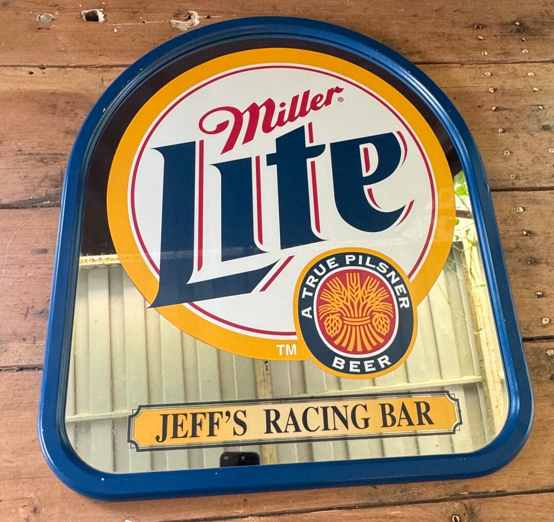 Rare Vintage Miller Lite A True Pilsner Beer Jeff's Racing Bar Mirror ...