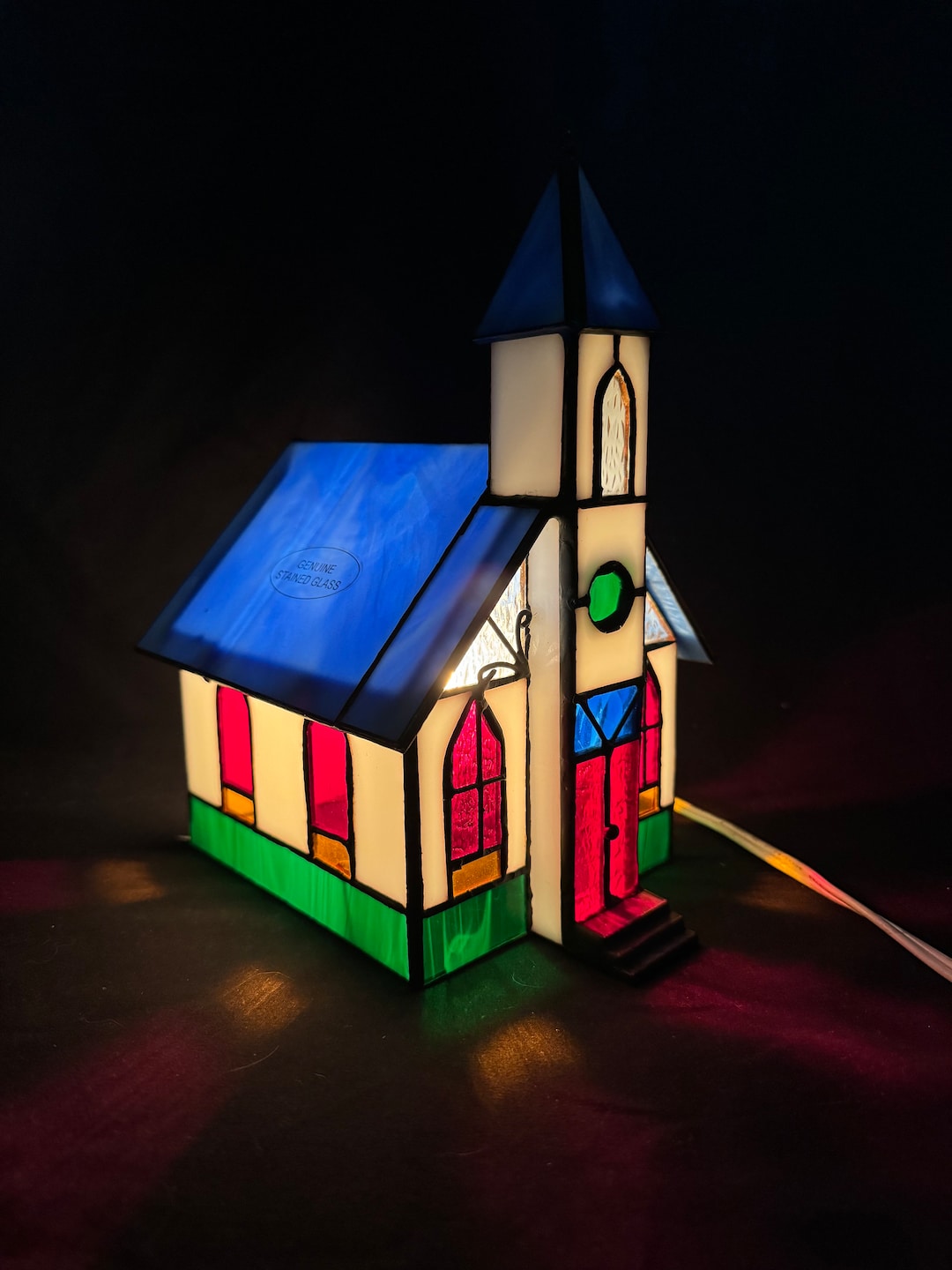 Vintage Tiffany Style Stained Glass Church Accent Night Light Table ...