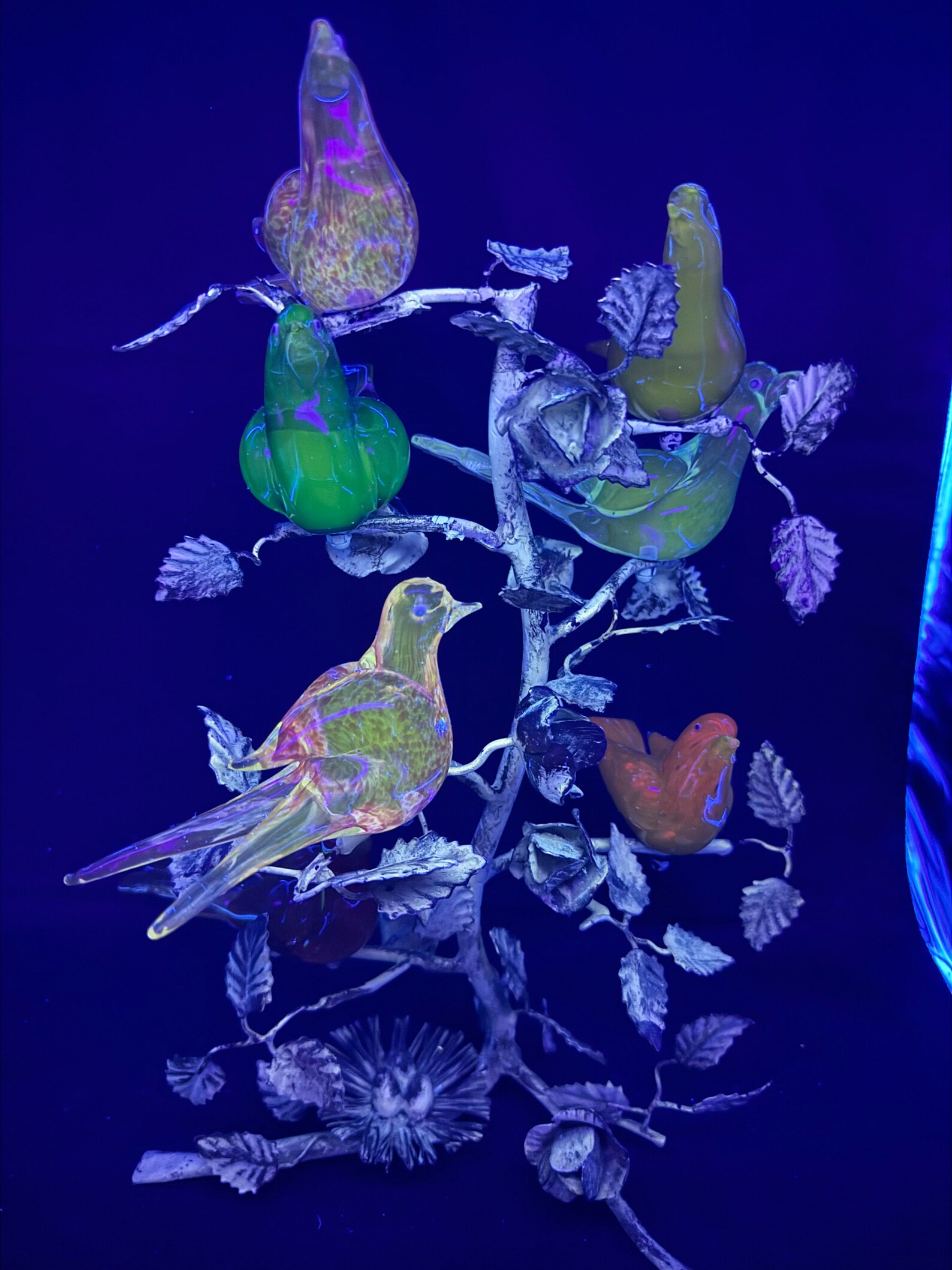 Vintage UV Reactive Murano Art Glass Birds in a Wrought Iron Tree - Etsy