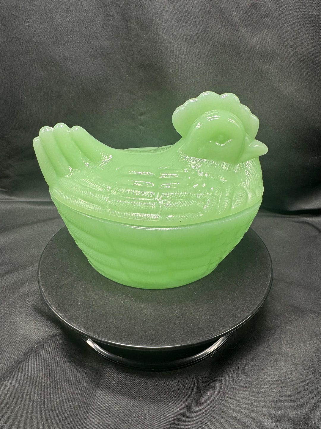 Jadeite Depression Style Glass Hen on Nest Chicken Candy Dish Vintage ...