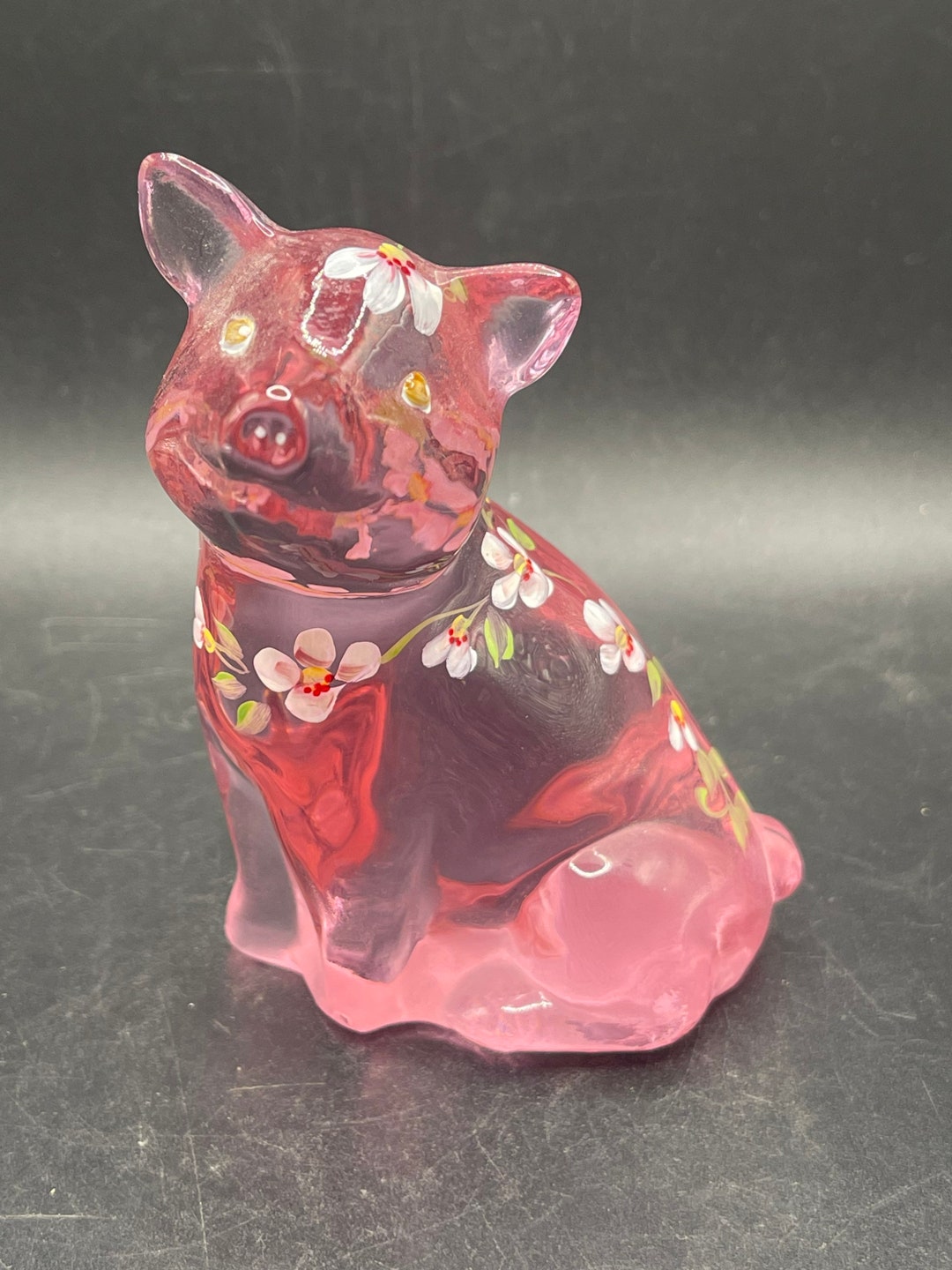 Vintage Fenton Pig Figurine Posy the Pink Pig Floral Daisy Hand Painted ...