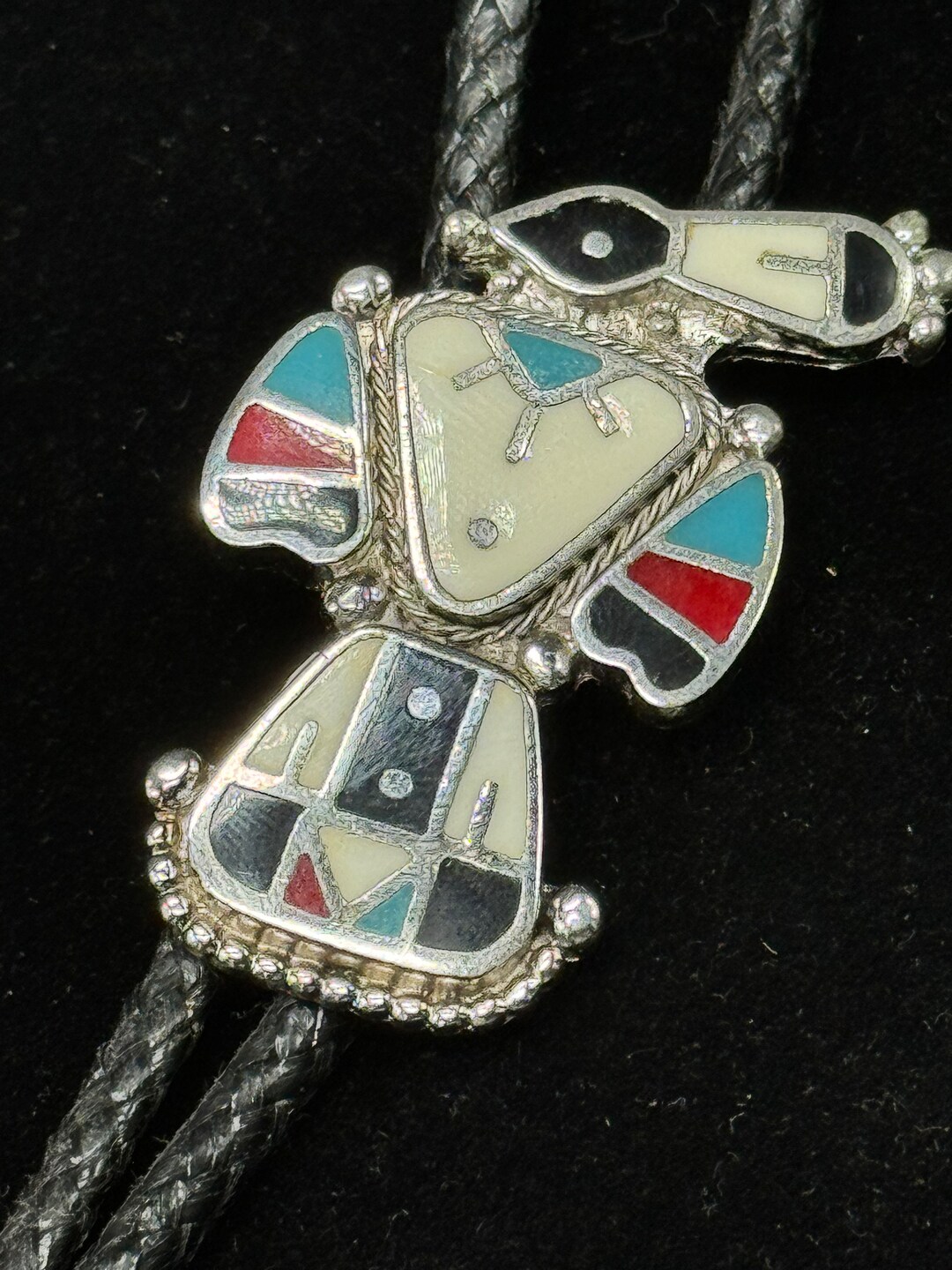 Vintage Metal Bolo Tie, Silver and Enamel Design, Native, Western ...