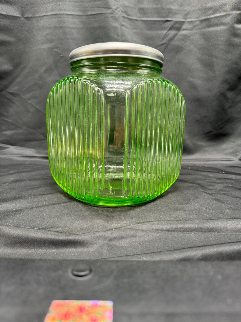 Vintage Large Ribbed Green Uranium Glass Cookie Jar - Etsy