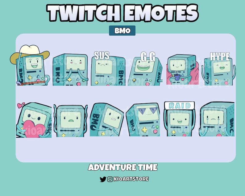 BMO Emotes - 12 Emotes Pack - Adventure Time - Twitch | Discord ...