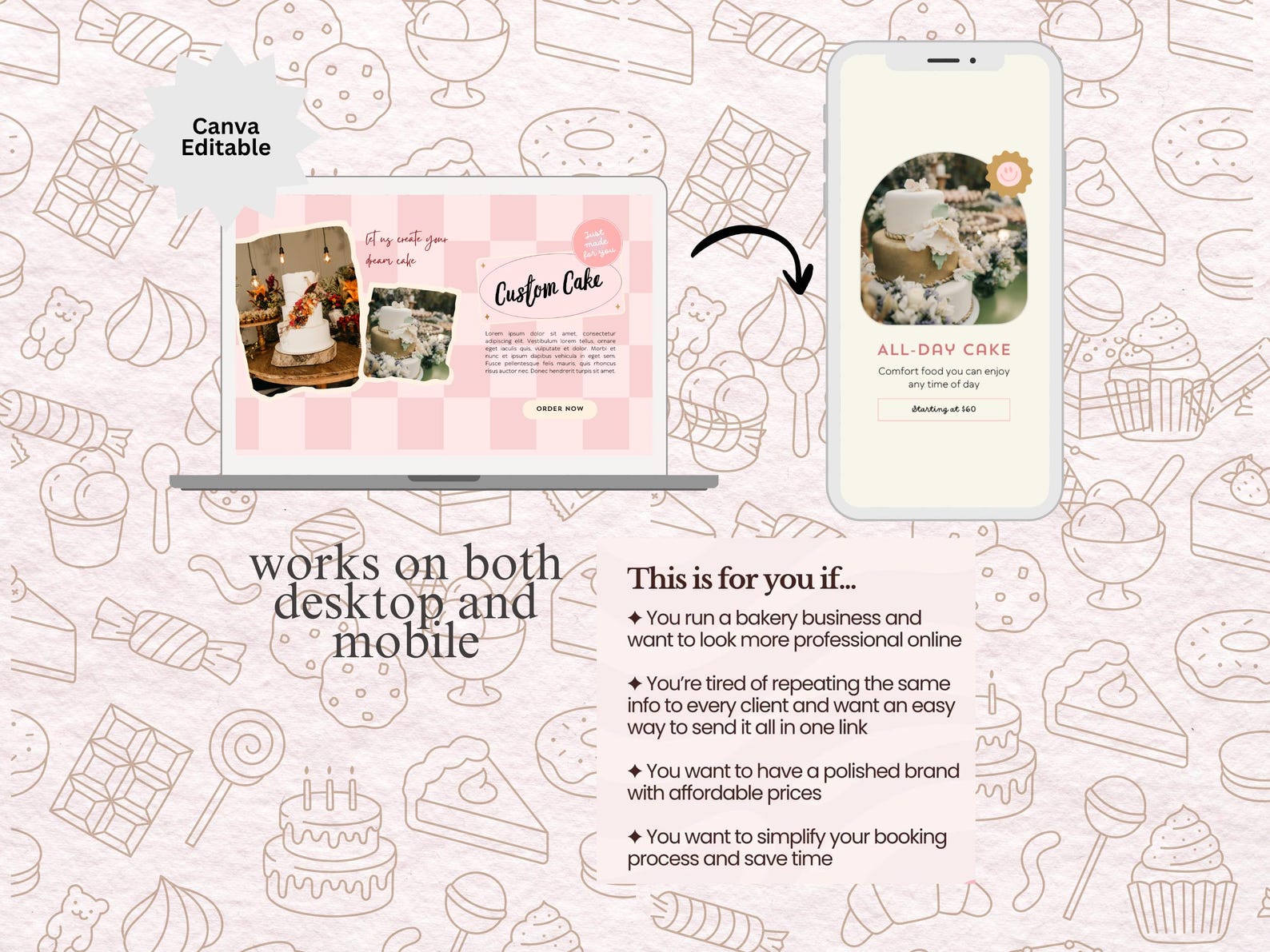 Boho Pink Theme Bakery Business Editable Website Template, Baker ...