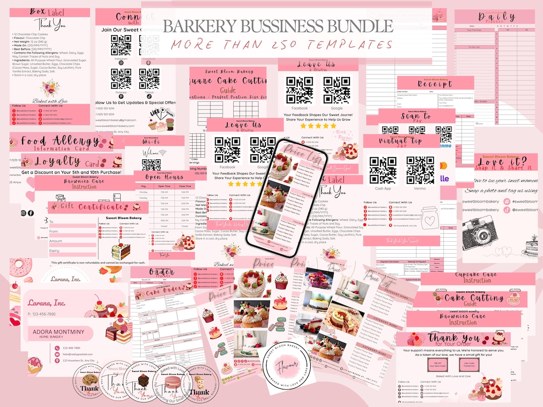 Editable Bakery Business Package Template Mega Bundle, Pink Bakery ...