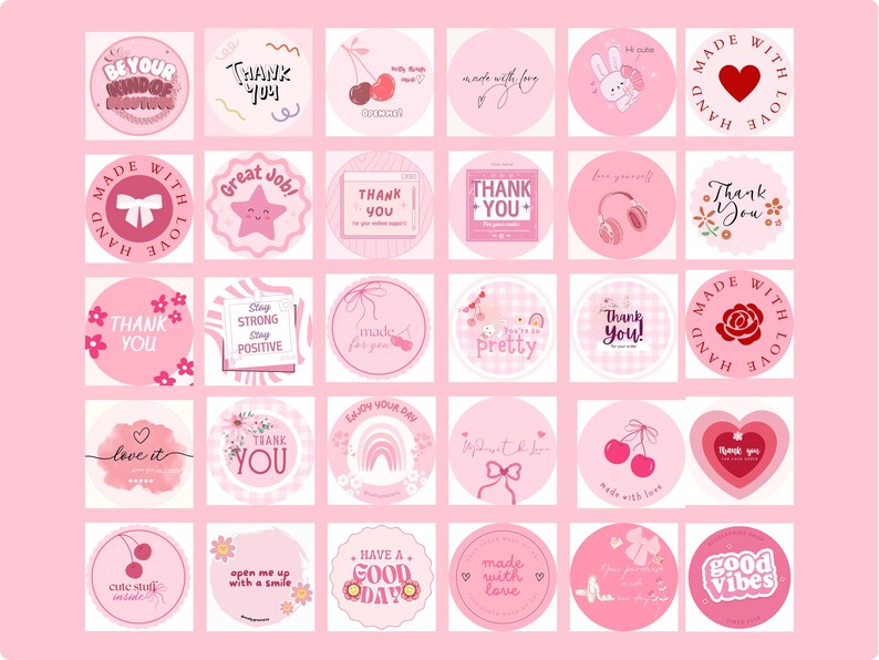 Coquette 30 Sticker Templates for Canva - Round Printable Stickers ...
