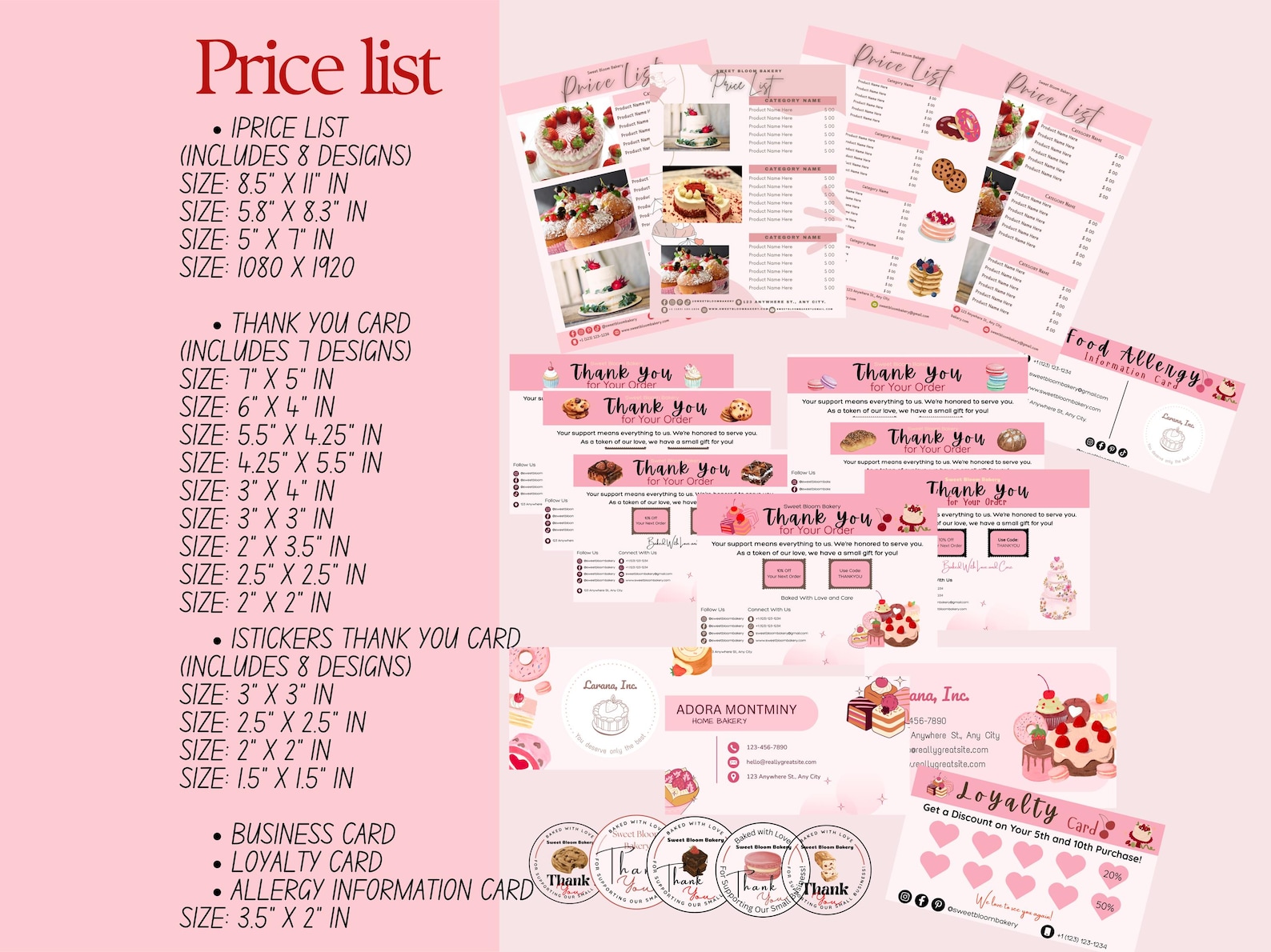 Editable Bakery Business Package Template Mega Bundle, Pink Bakery ...