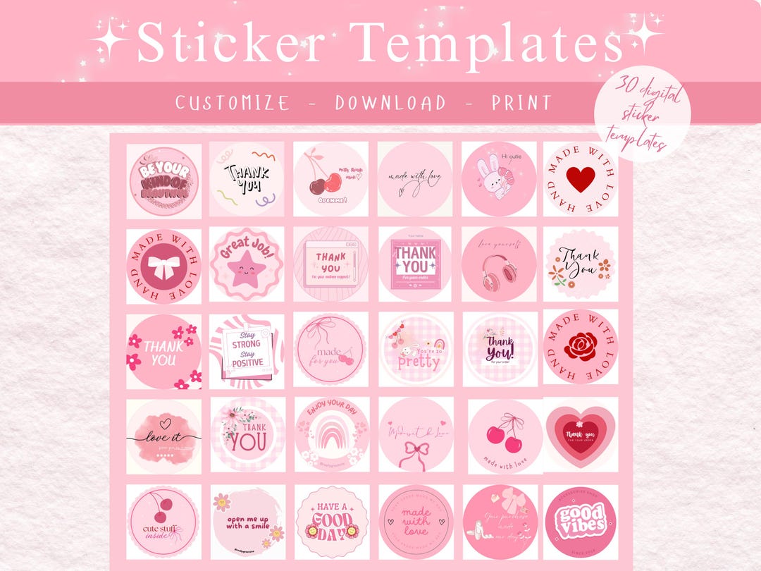 Coquette 30 Sticker Templates for Canva - Round Printable Stickers ...