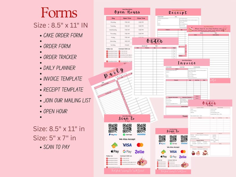 Editable Bakery Business Package Template Mega Bundle, Pink Bakery ...