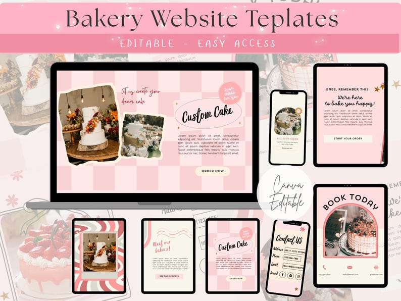 Boho Pink Theme Bakery Business Editable Website Template, Baker ...