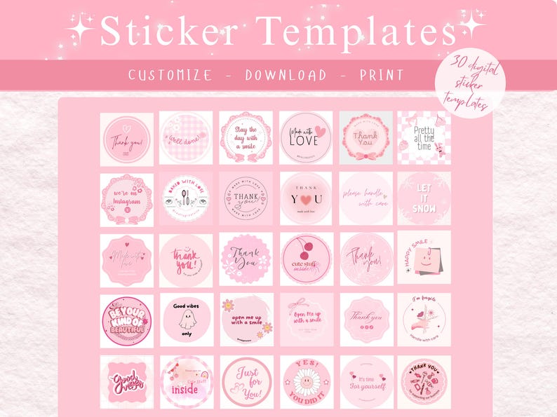 Coquette 30 Sticker Templates for Canva - Round Printable Stickers ...