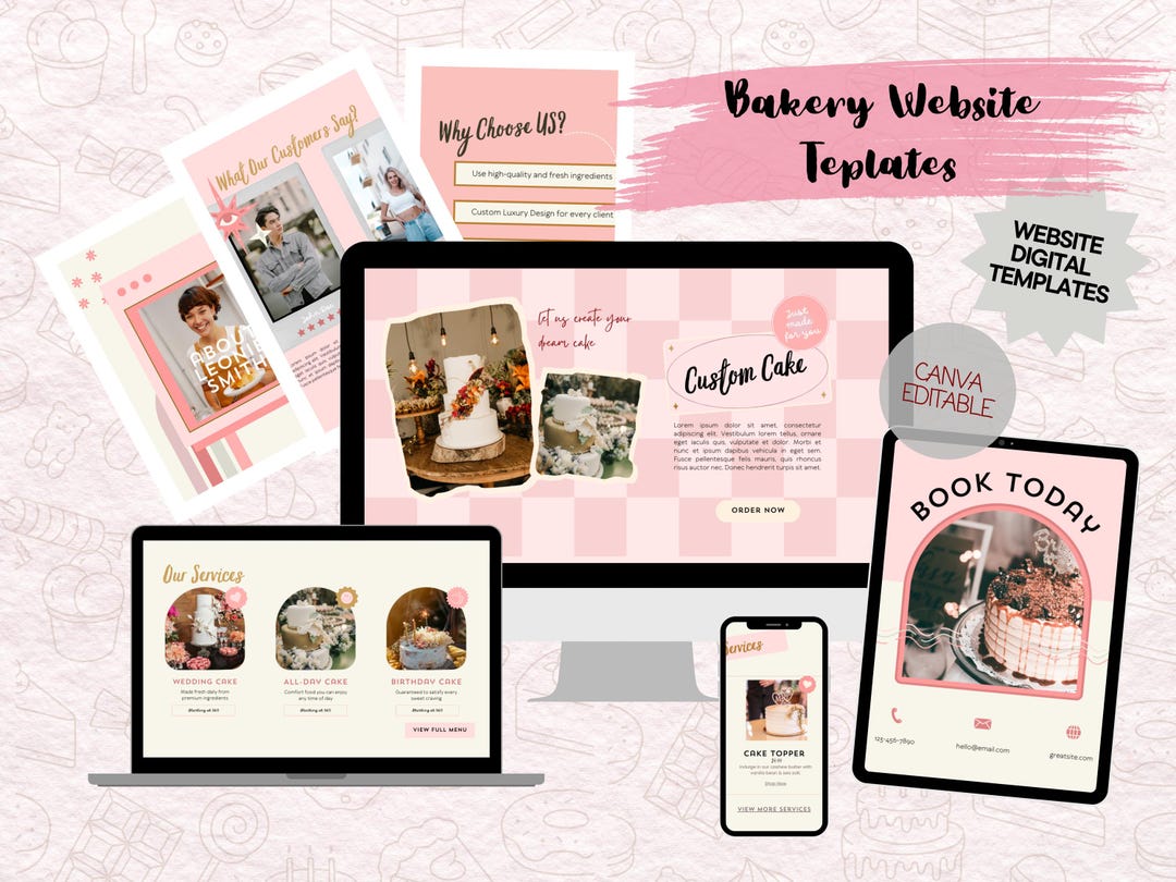 Boho Pink Theme Bakery Business Editable Website Template, Baker ...