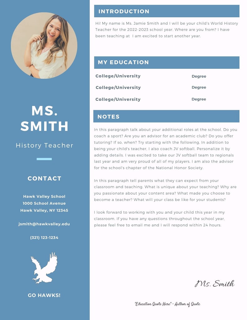 Meet the Teacher Letter Template - Etsy