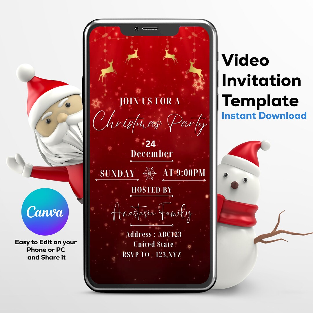 Digital Christmas Party Invitation Christmas Party Video Invitation ...