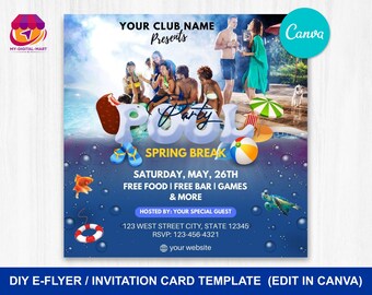 Pool Party Flyer, Social Media Pool Party Announcement Editable Summer ...