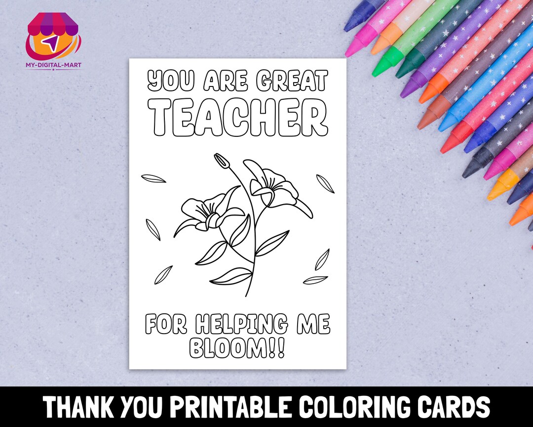 Printable Teacher Appreciation Coloring Card, Instant Digital Download ...