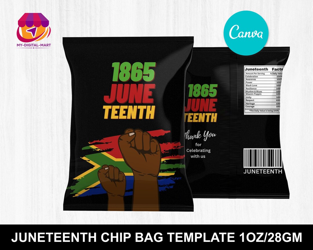 Juneteenth Chip Bag Template Canva Editable DIY Nutrition Facts ...