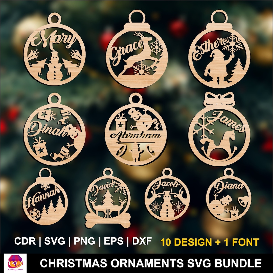 Christmas Ornaments SVG Bundle Custom Name Ornament SVG Laser Cut ...