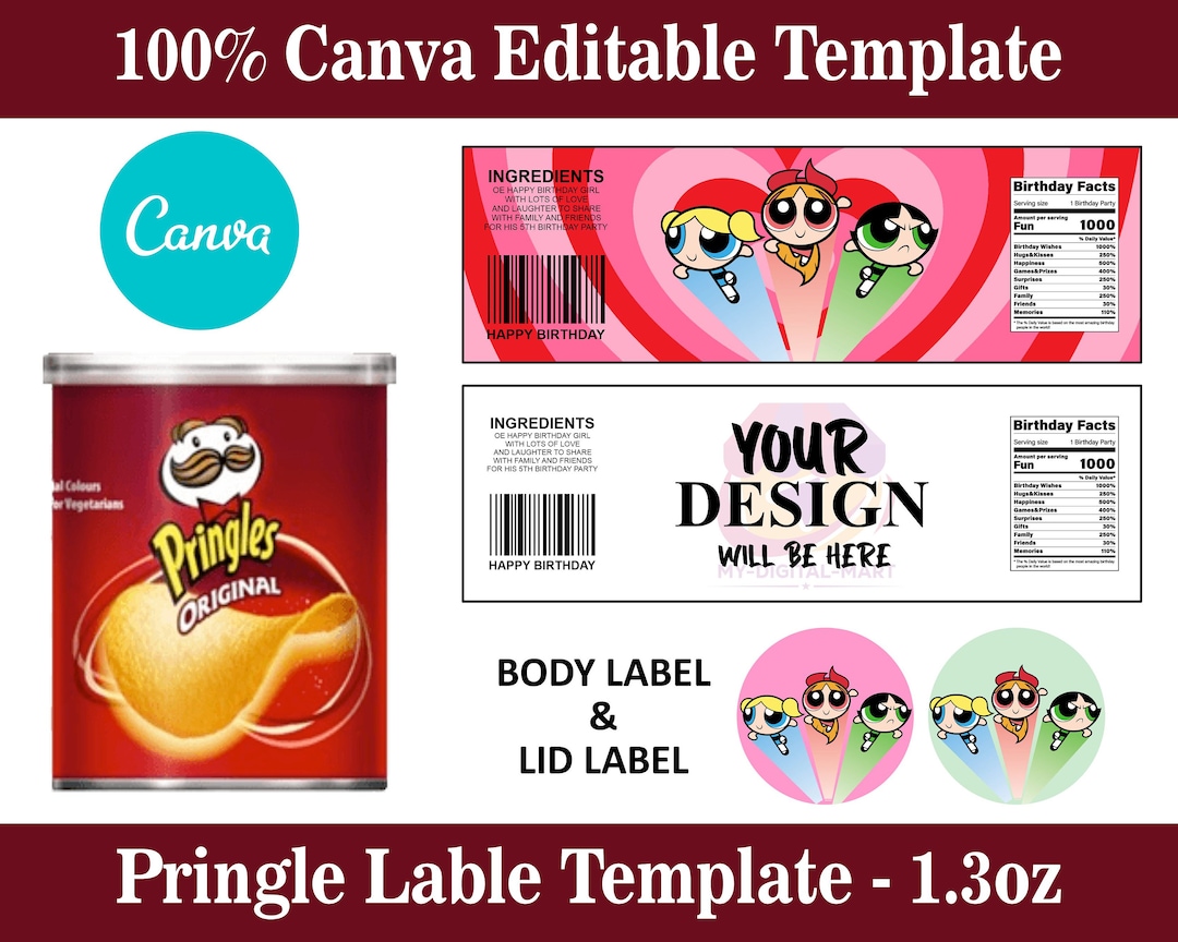 Pringles 1.3 oz Plantilla de etiquetas / Plantilla editable de Canva ...