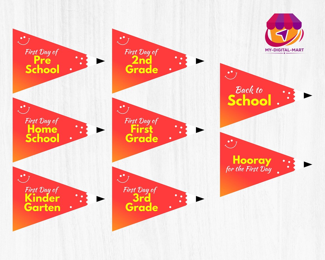 First Day of School Flags Printable Back to School Pennant Flags ...