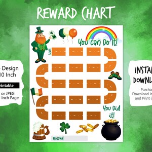 St Patricks Day Reward Chart Kids Behavior Chart Instant Download ...