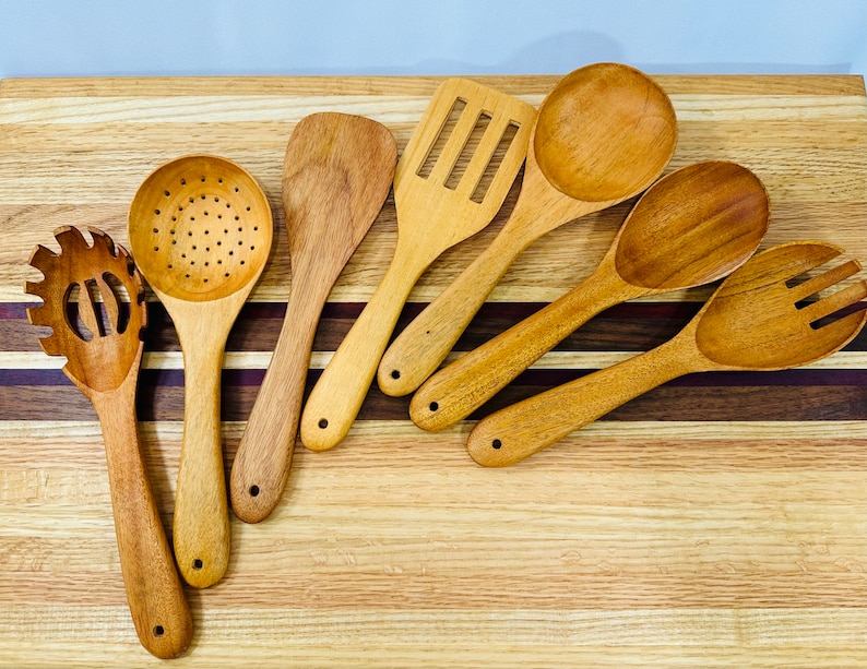 Mahogany & Teak Wood Spoon Set: 5-piece Heat Resistant Utensils - Etsy