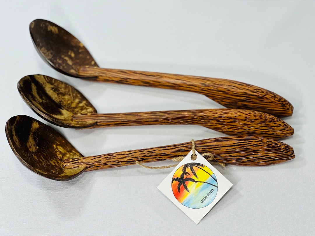 Wooden Spoons Natural Coconut Wood Handcrafted Utensils Coconut Shell ...
