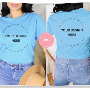 Front and Back Ocean Blue Mockup Bella Canvas 3001 Mockup Ocean Blue ...