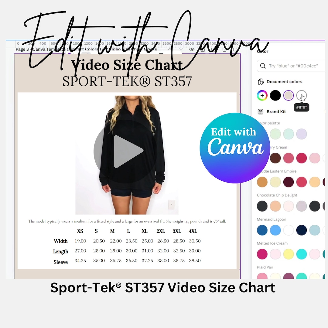 Sport Tek Video Size Chart Sport Tek ST357 Size Guide Canva Editable ...