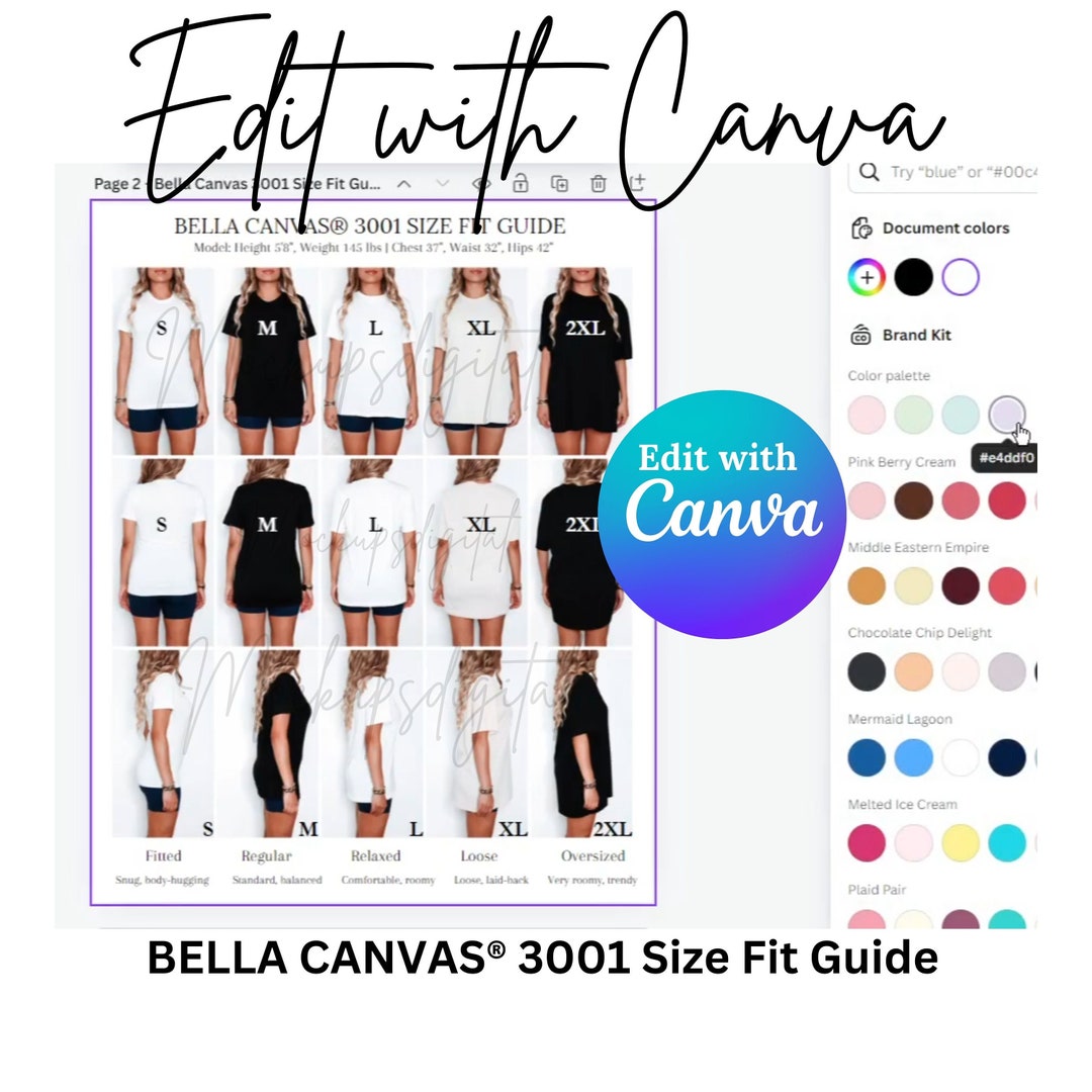 Bella Canvas 3001 Size Chart Bella Canvas 3001 Size Guide Oversized ...