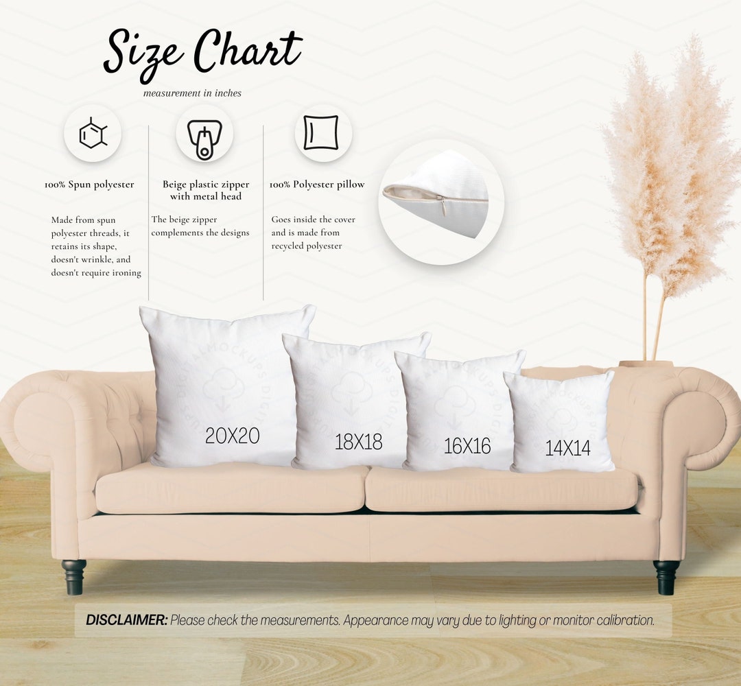 Pillow Mockup Size Chart Spun Polyester Square Pillow Mockup for ...