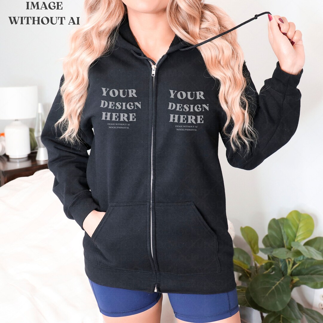 Gildan 18600 Mockup Black Hoodie Mockup Outdoors Mockup Zip up Black ...