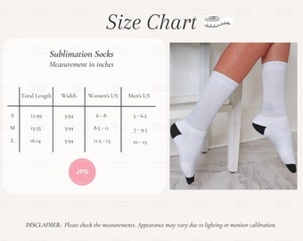 Sublimation Sock Mockup Size Chart Printify Socks Size Chart Mock up ...