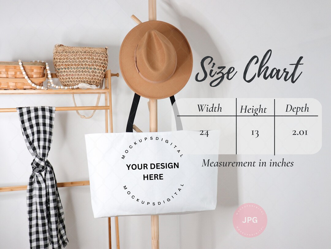 Weekender Bag Mockup Size Chart Bag Mockup Fall Mockup Tote Mockup ...