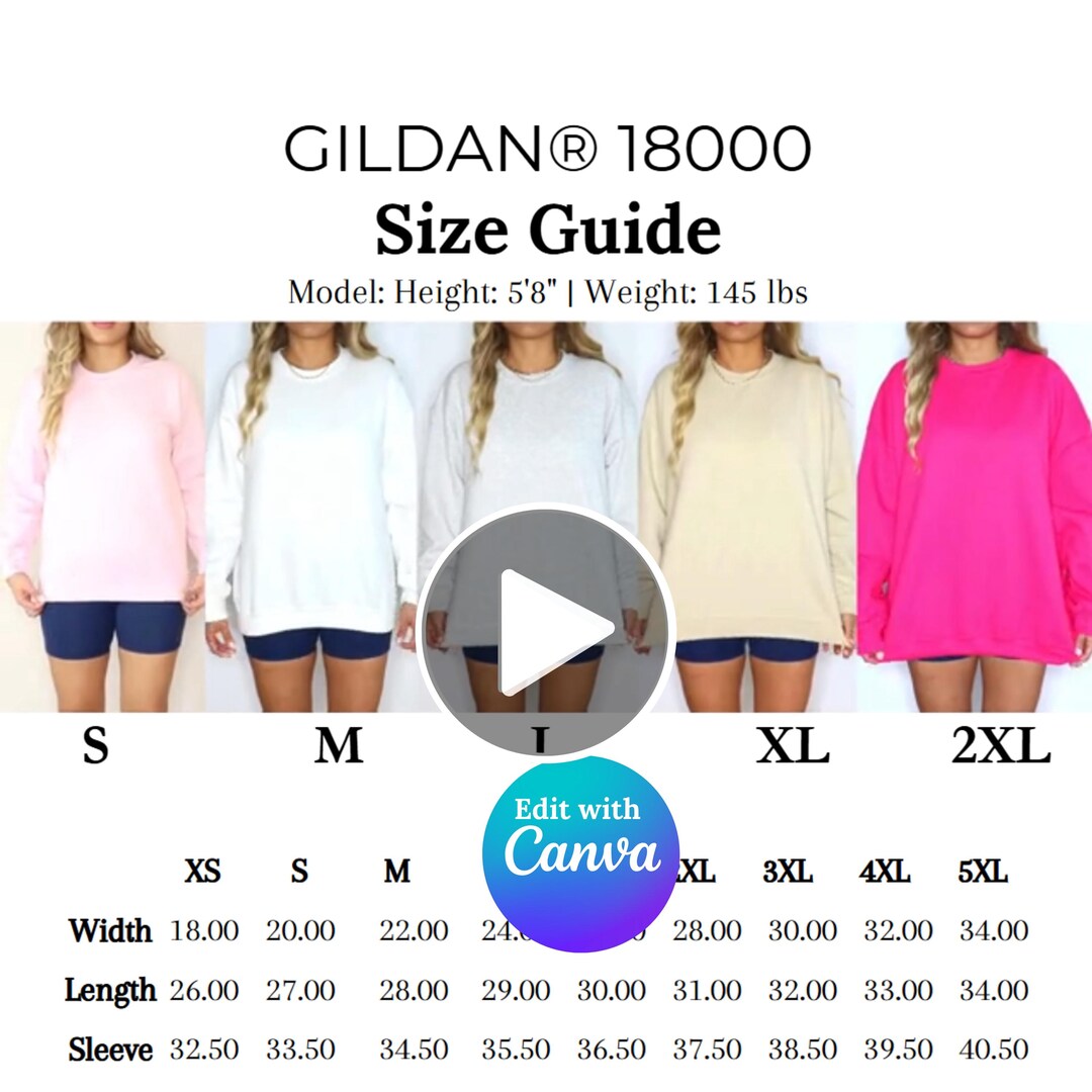 Editable Gildan 18000 Video Size Chart Gildan Video Size Chart Canva ...