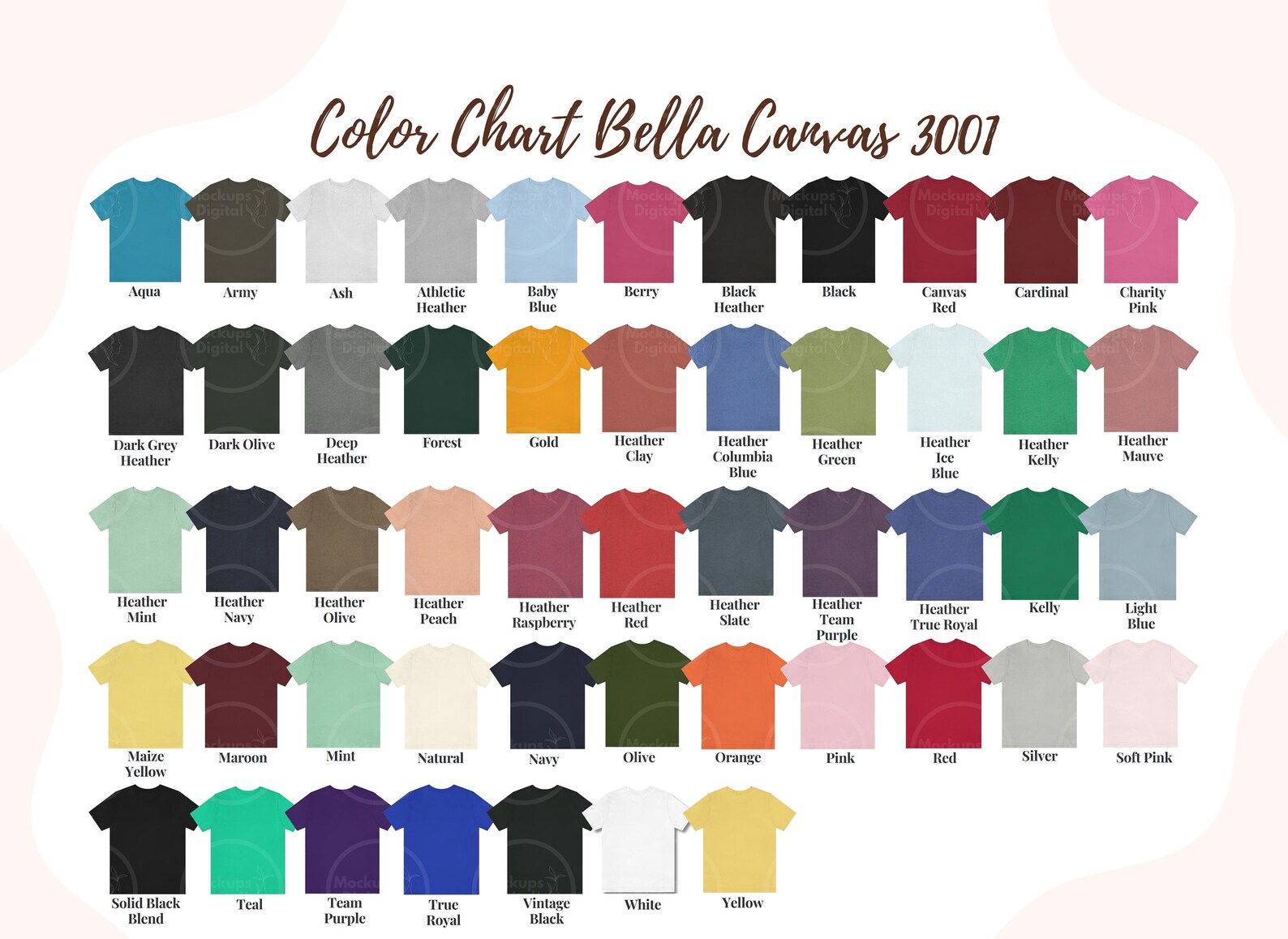 Bella Canvas 3001 Color Chart Key Features-bella Canvas Color - Etsy