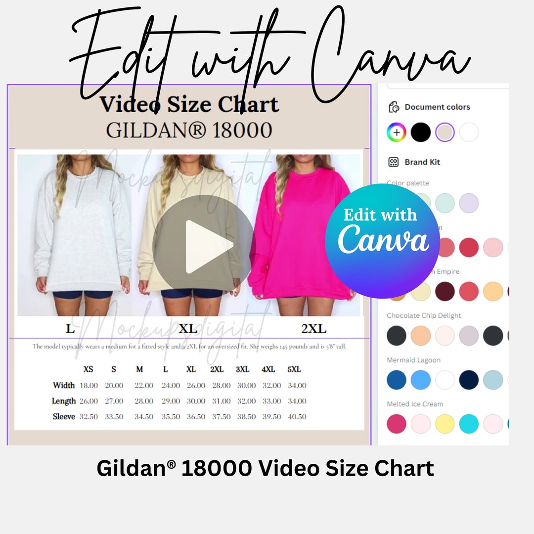 Gildan 18000 Video Size Chart 18000 Canva Editable Size Chart Oversized ...