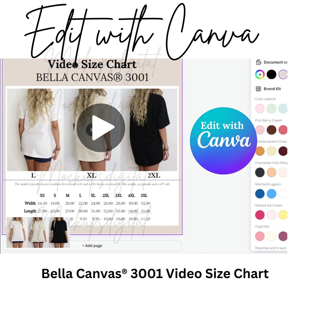 Bella Canvas 3001 Video Size Chart Edit With Canva Bella Canvas 3001 ...