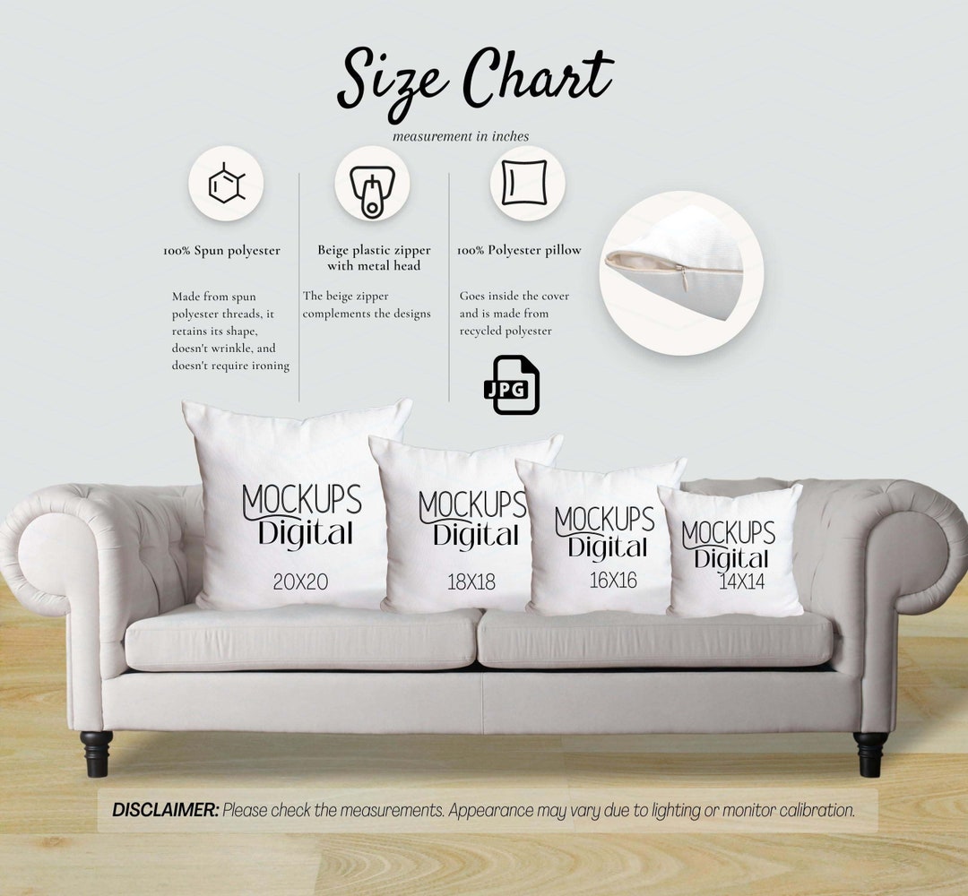 Pillow Mockup Size Chart Spun Polyester Square Pillow Mockup for ...