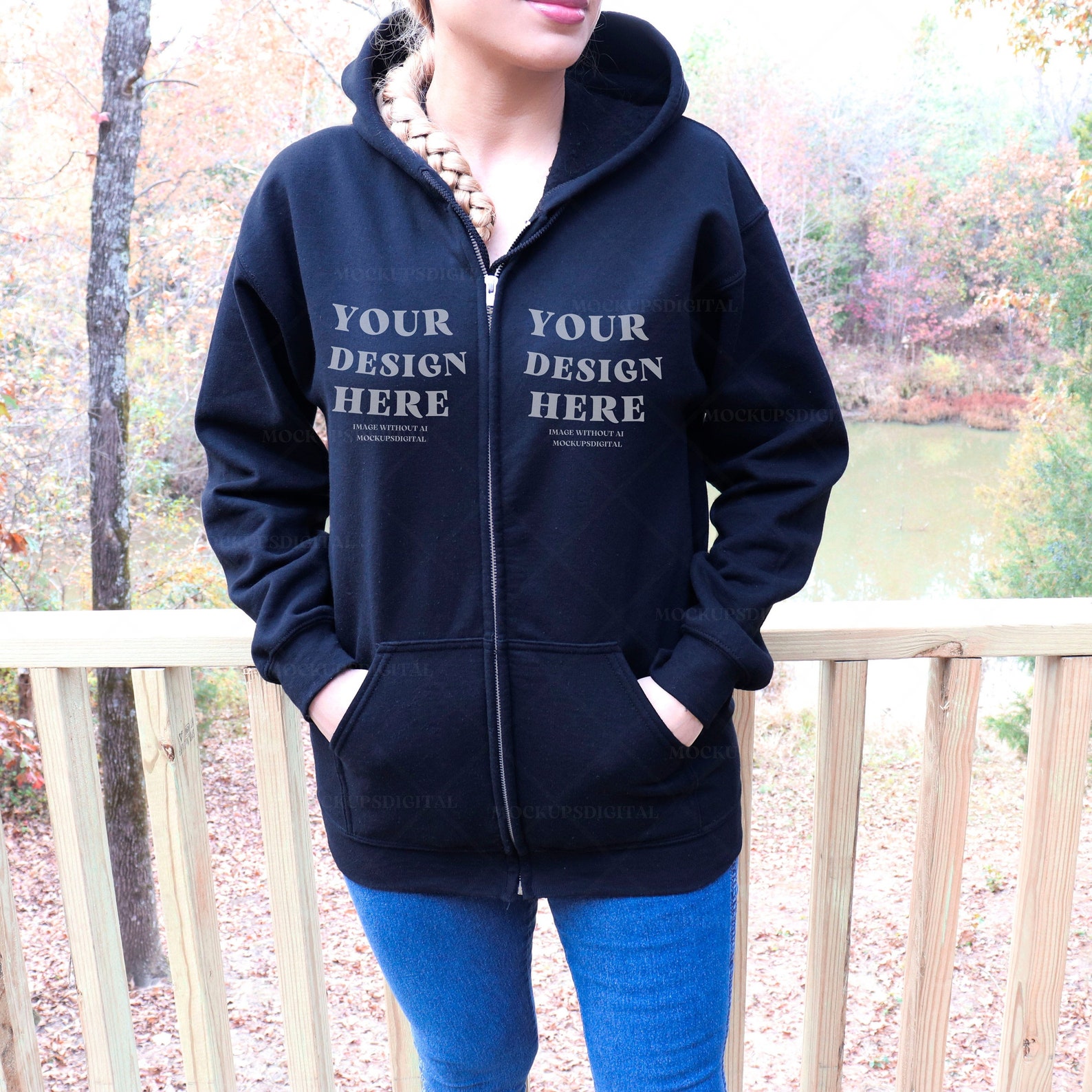 Gildan 18600 Mockup Black Hoodie Mockup Outdoors Mockup Zip up Black ...