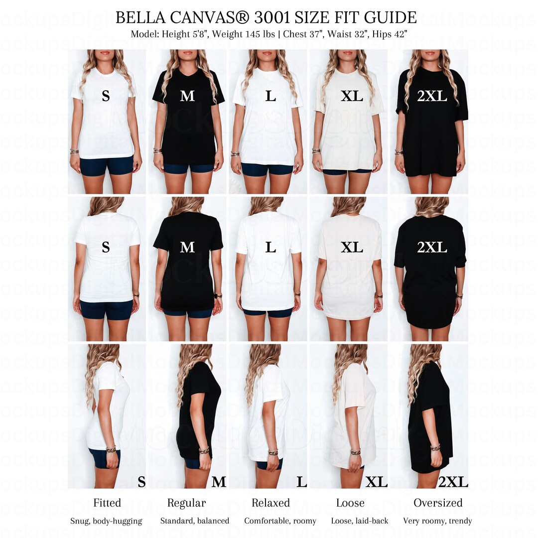 Bella Canvas 3001 Size Chart Bella Canvas 3001 Size Guide Oversized ...