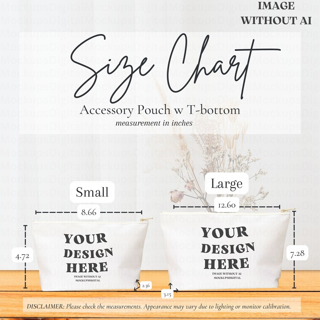 Accessories Pouch Size Chart Mockup, Aop Accessory Pouch W T-bottom ...