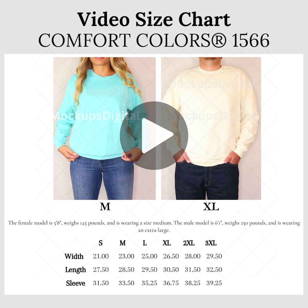 Comfort Colors Video Size Chart Unisex Comfort Colors 1566 Video Size ...