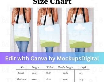 AOP Tote Bag Size Chart, Tote Bag Mockup, Aop Tote Bag Mockup, Tote Bag Size Chart, Handle ...
