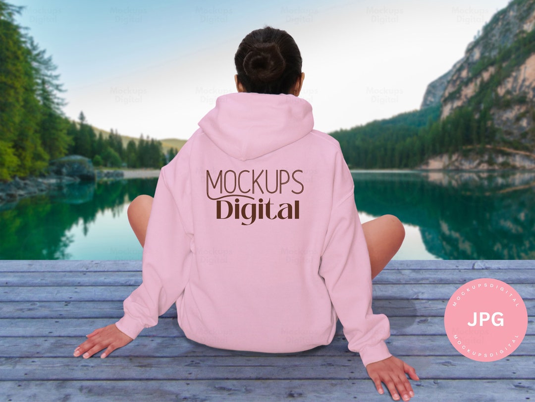 Light Pink Back of the Hoodie Mockup Gildan 18500 Back Hoodie Mockup ...